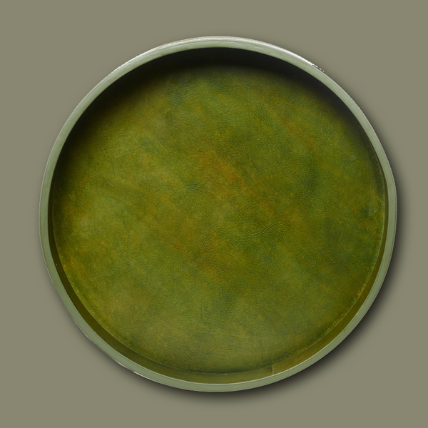 Tablett Rund LIFESTYLE aus Leder glatt - olivgrün - FROHSINN